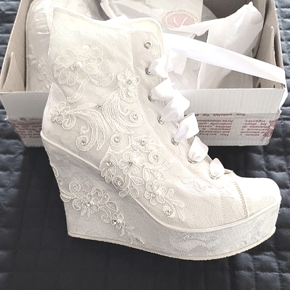 Hand Crafted | Shoes | Wedding Wedge Lace Boots | Poshmark
